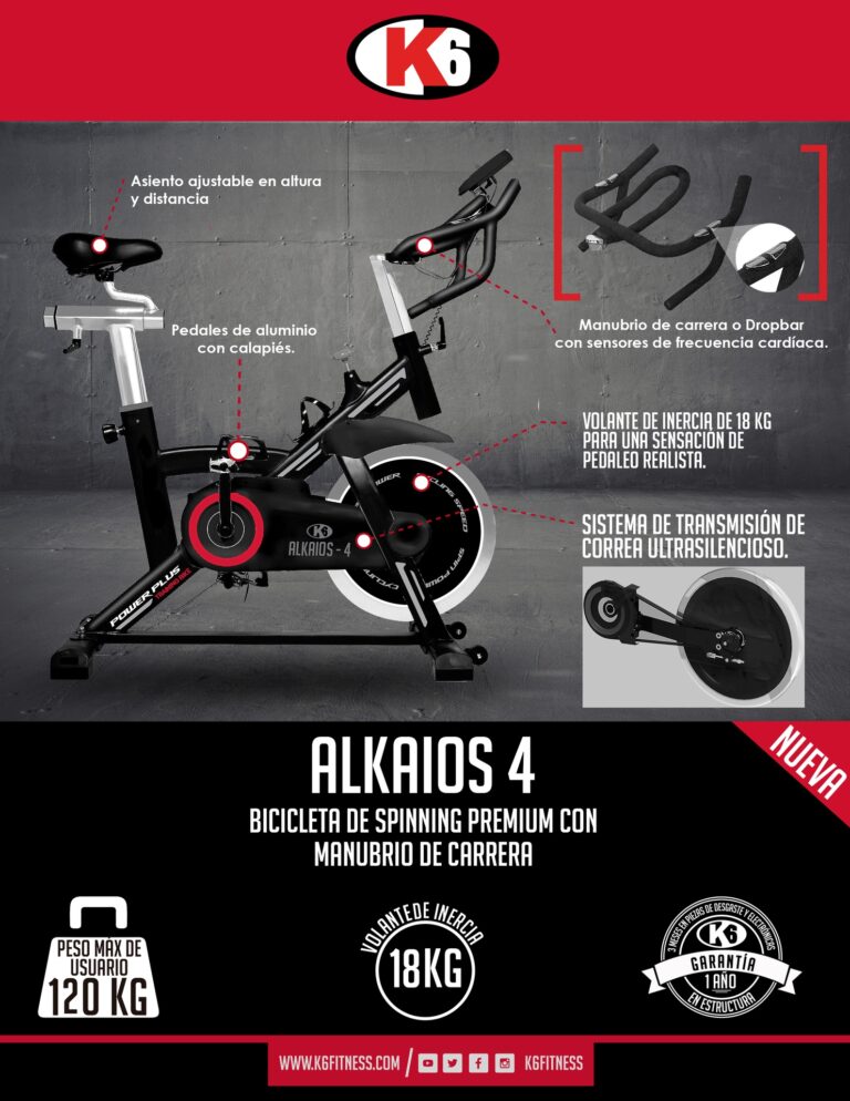 Bicicleta de Spinning Alkaios 4 K6 18 Kg - K6 Fitness