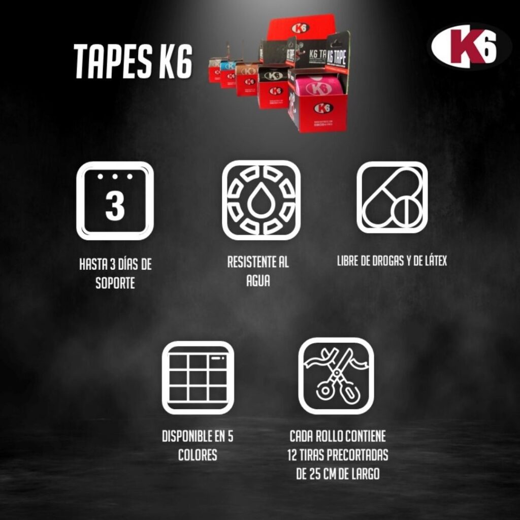 Cinta Kinesiológica Elástica Deportiva K6 Rollo 3m x 5cm - K6 Fitness